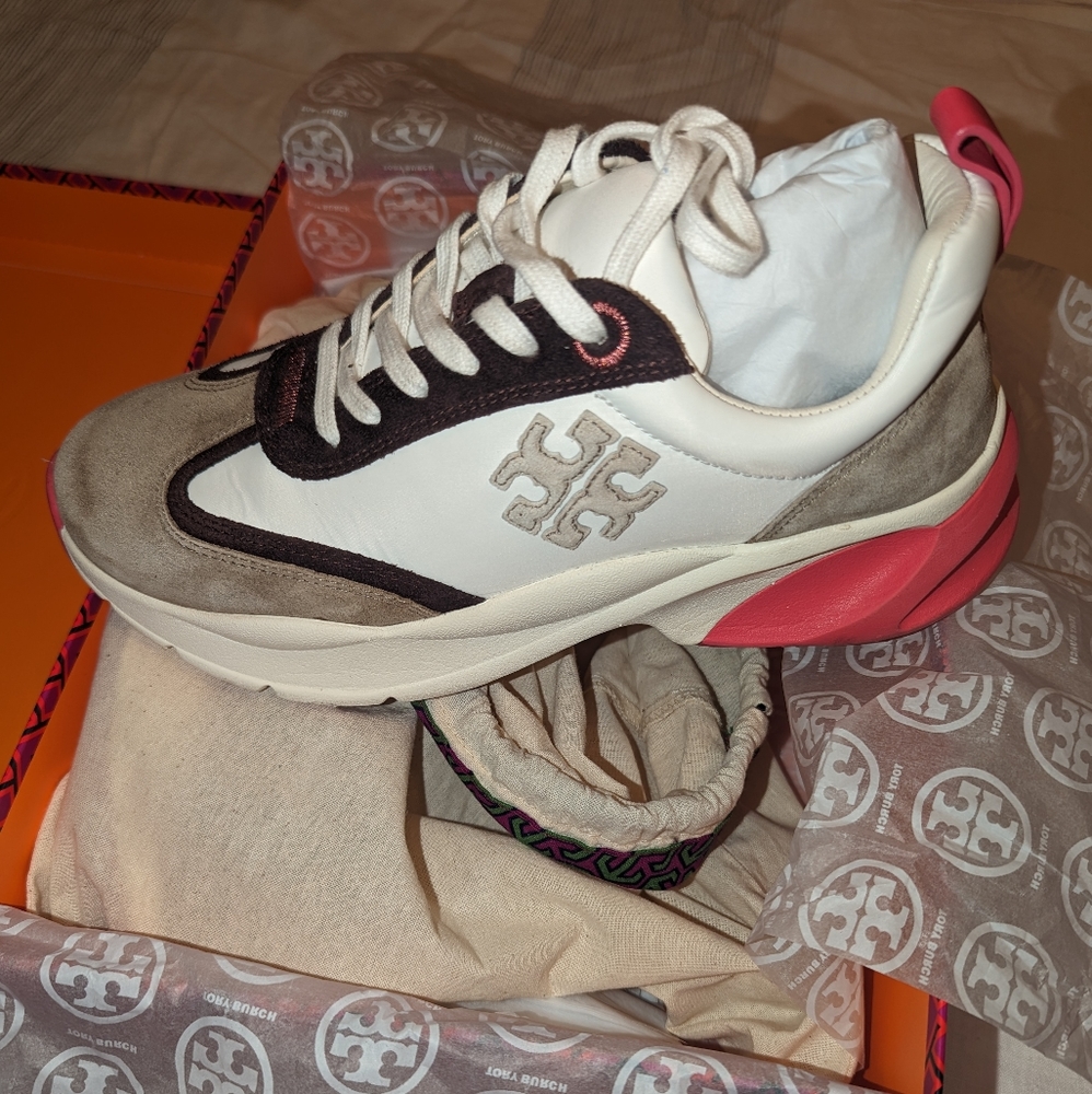 Rare Tory Burch Good Luck Trainer Nylon - New Ivory/T… - Gem